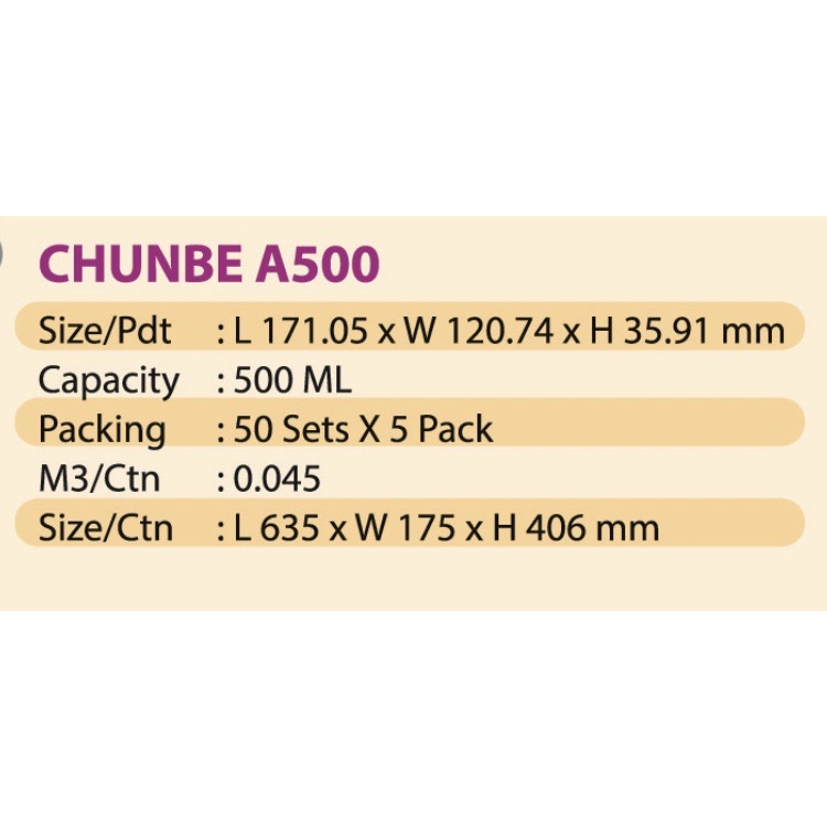 TAPAU – CHUNBE CB WARE A500 (5 X 50set) 500 Rectangular Microwave Container With Lid / PP ...